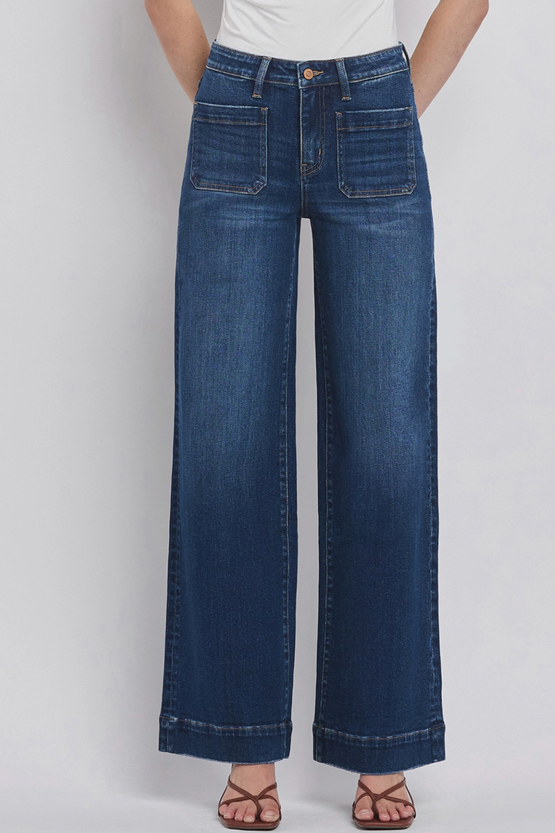 VERVET by FLYING MONKEY - High Rise Front Patch Pocket Wide Trouser in ...